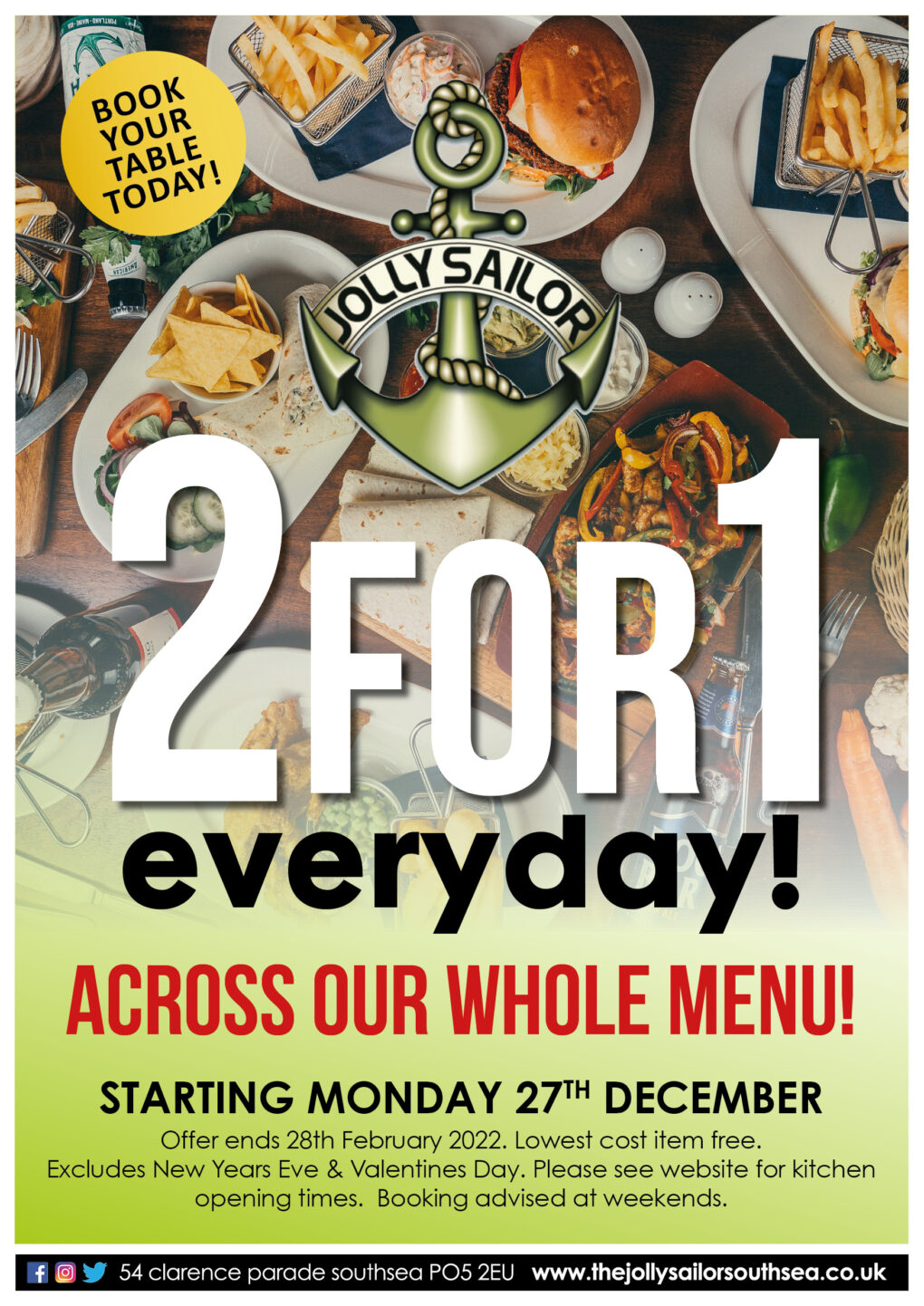 2 For 1 On Food Everyday! - The Jolly Sailor Southsea