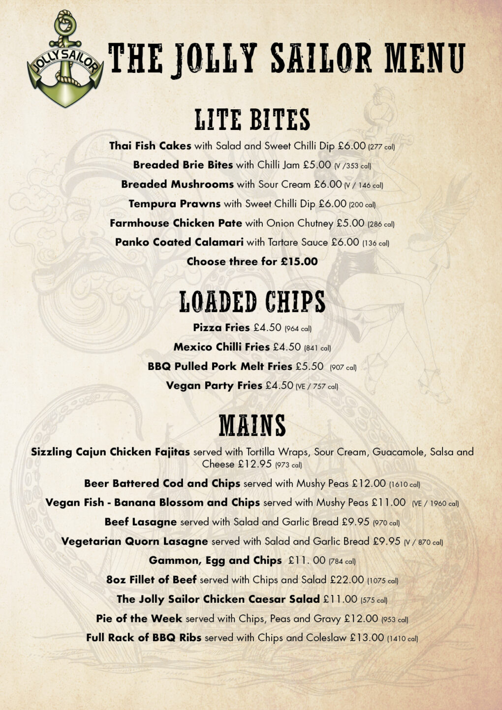 Menu - The Jolly Sailor Southsea