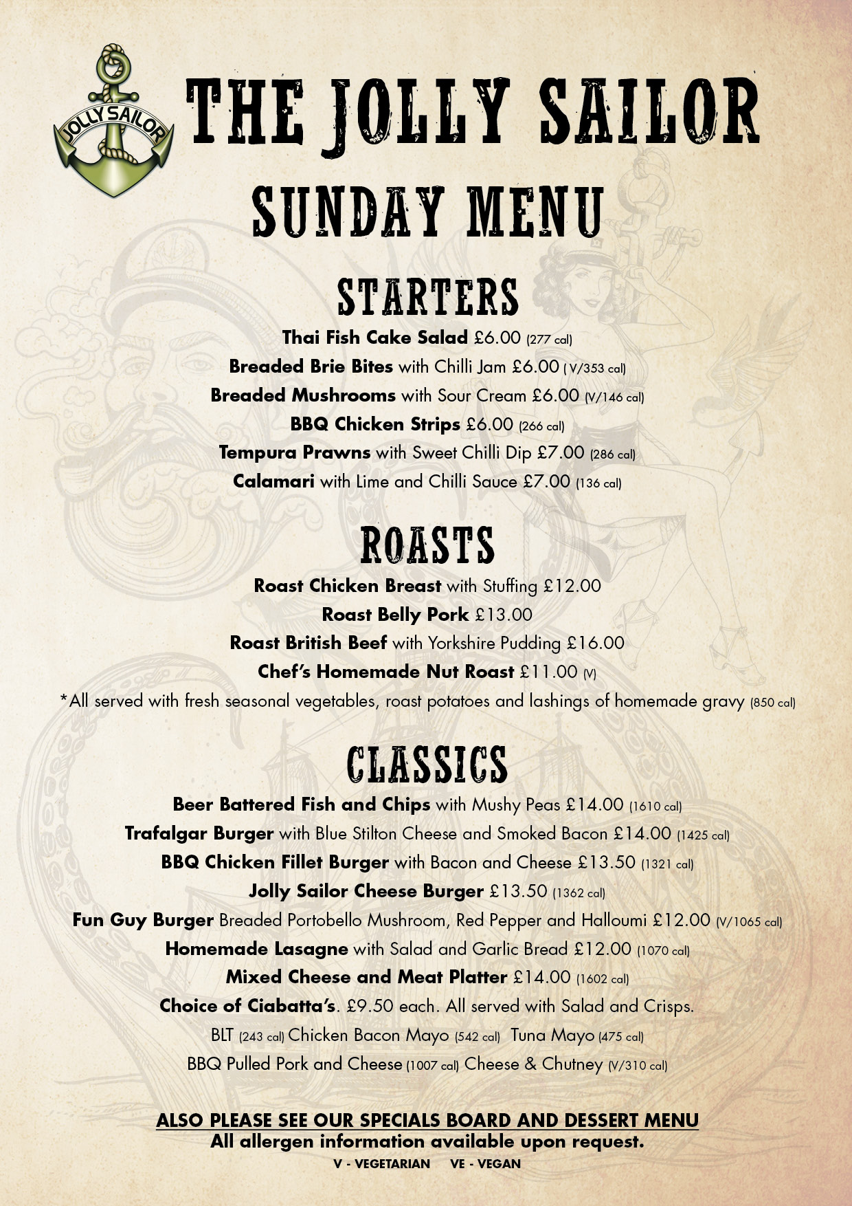 Menu - The Jolly Sailor Southsea