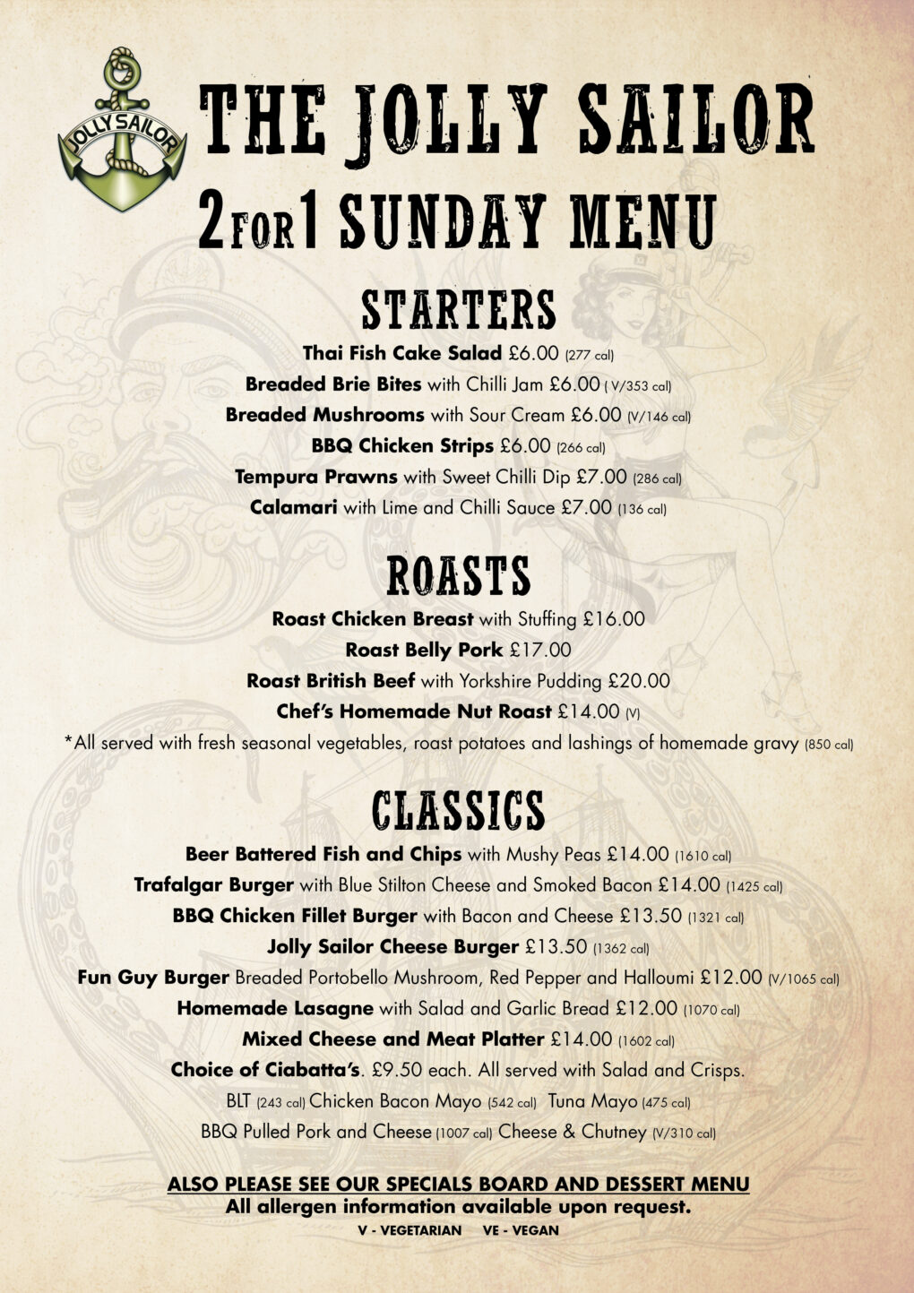 Menu - The Jolly Sailor Southsea