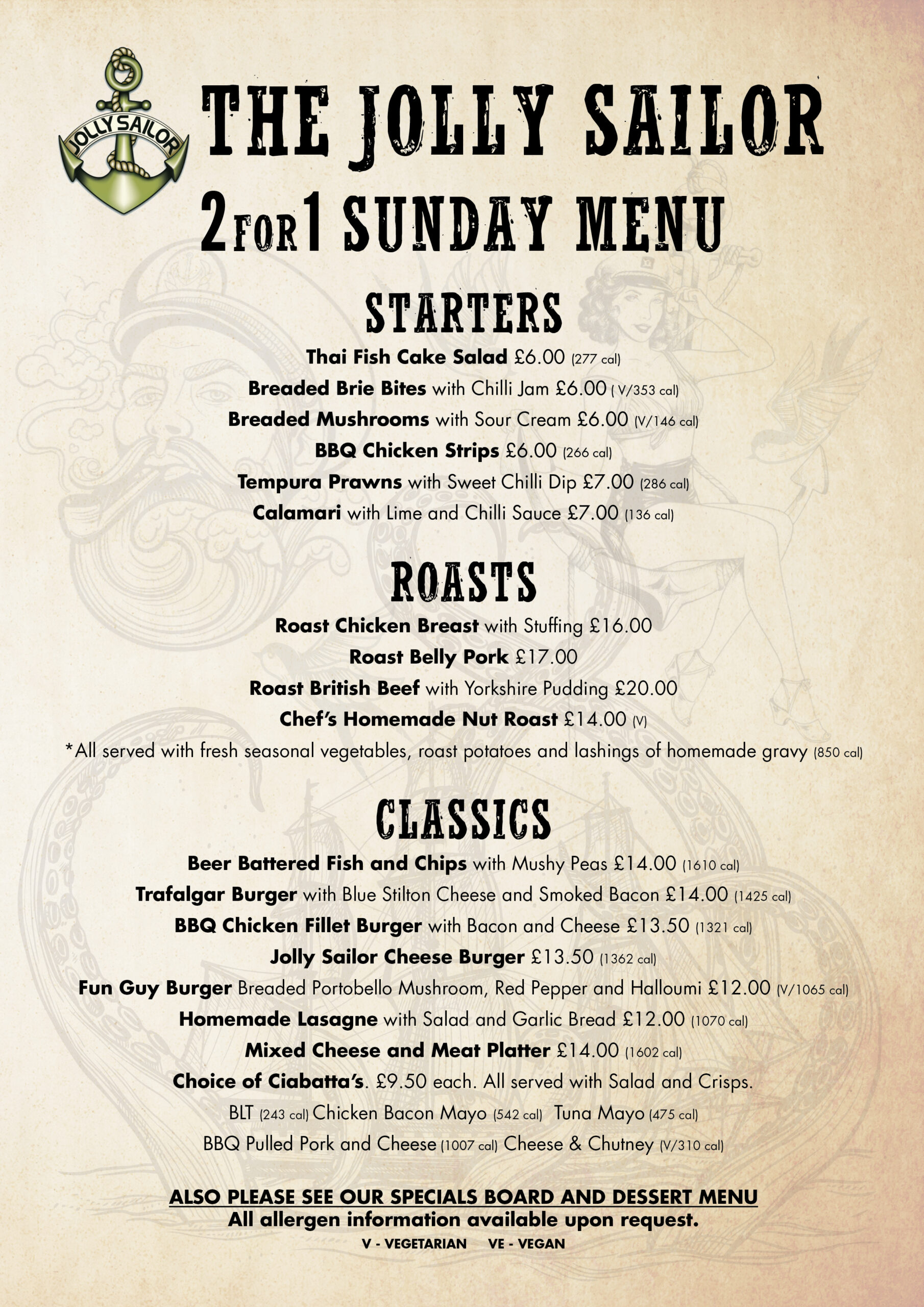 Menu - The Jolly Sailor Southsea